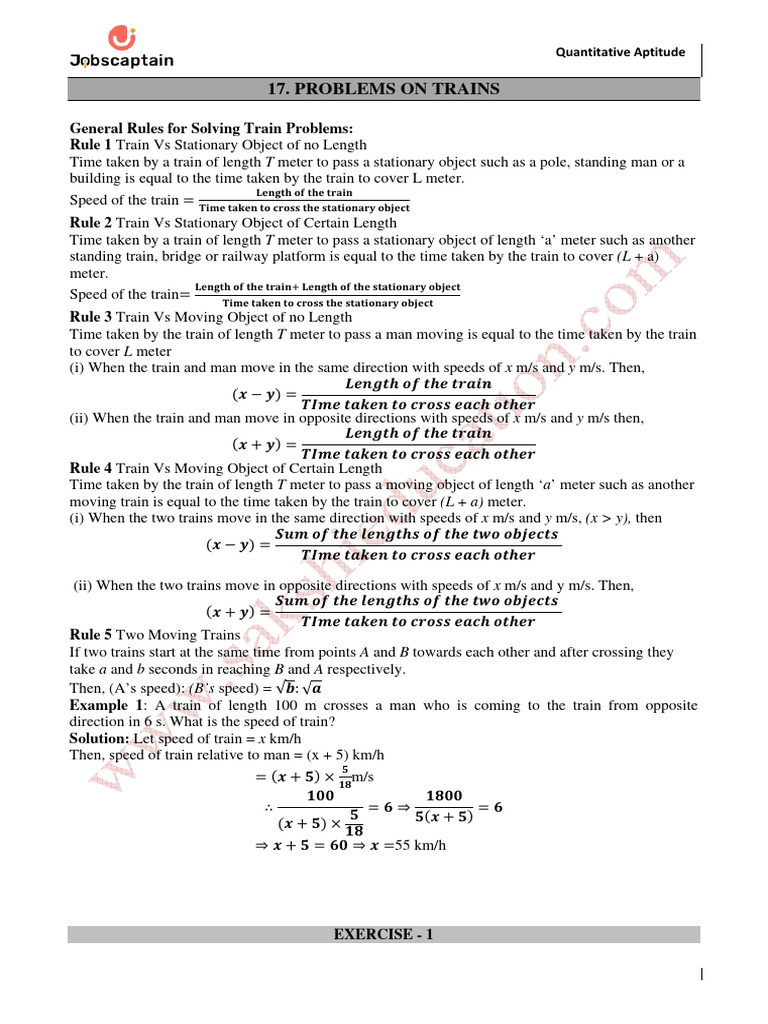 1 17-Problems-on-Trains-unlocked | PDF | Speed | Rail Transport