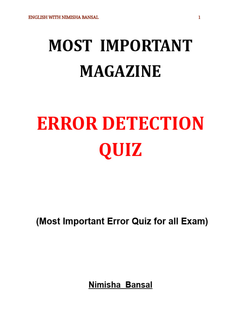 Error Detection Quiz Magazine (25TH June 2024) | PDF | Verb | Adjective