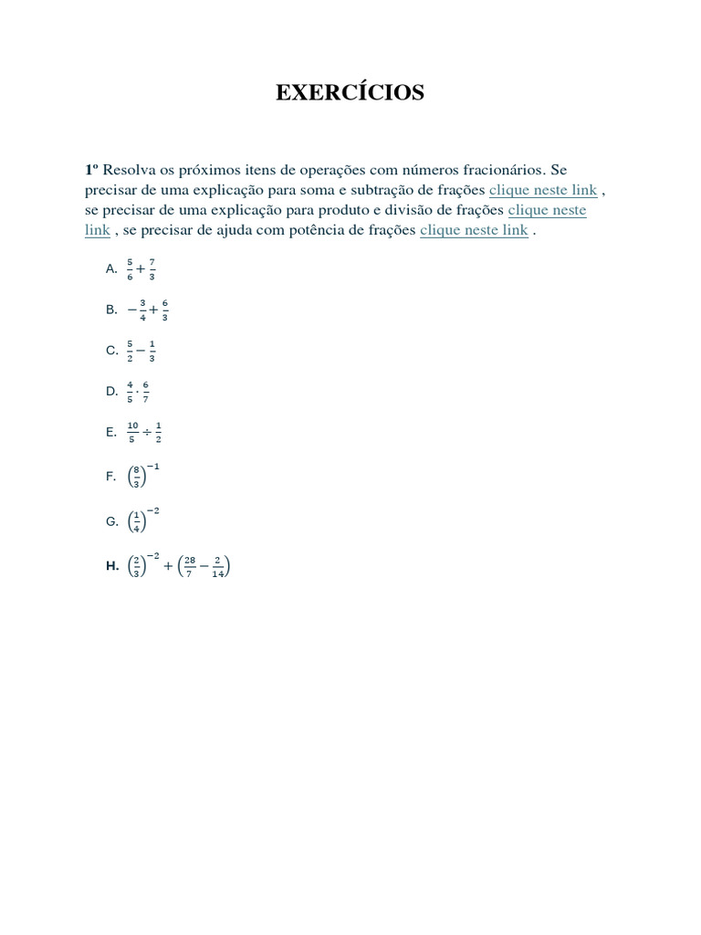 Exercícios de Operações de Frações | PDF