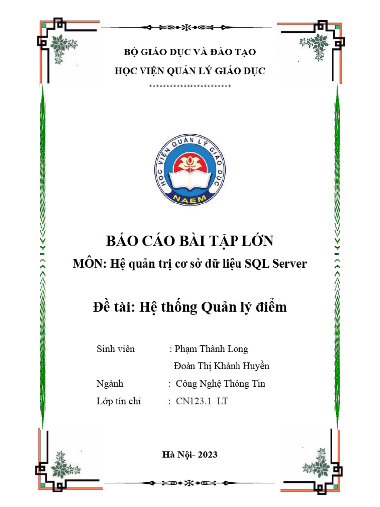 BTL Hệ quản trị SQL | PDF