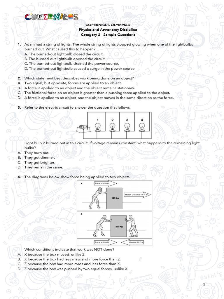 Copernicus Olympiad Physics Sample Questions | PDF | Force | Universe