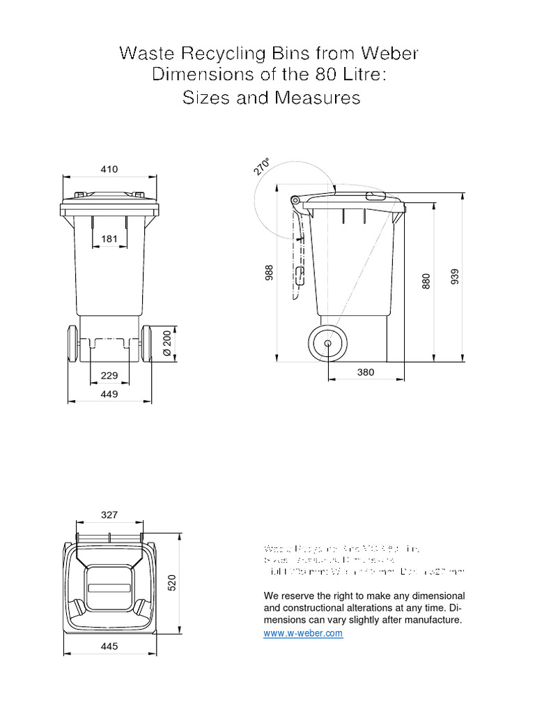Waste Recycling Bins 80 L Sizes Measures Dimensions | PDF