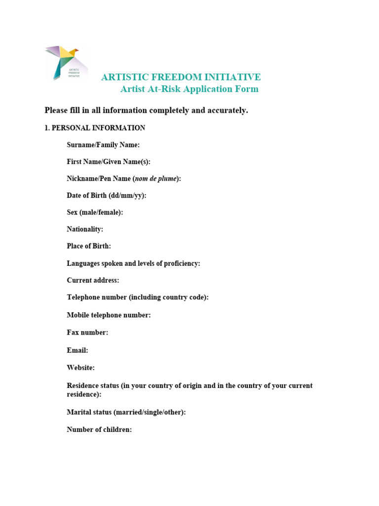 Artistic Freedom Initiative Application Form | PDF | Detention ...