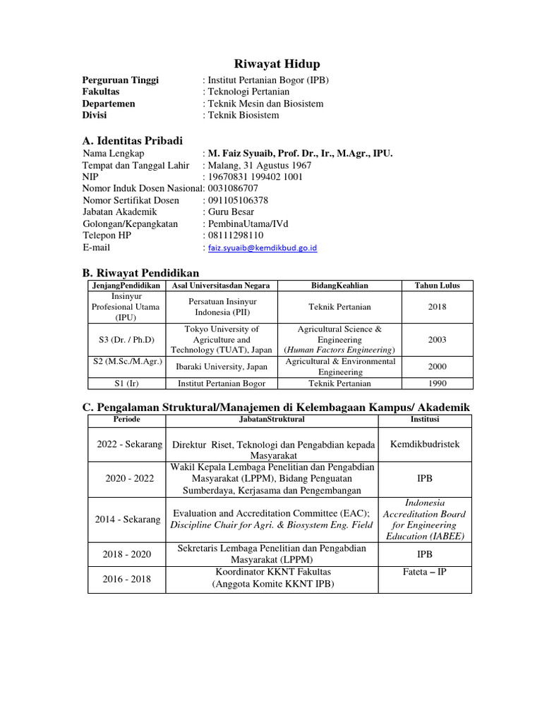 CV Lengkap Prof Faiz | PDF | Teknologi & Rekayasa