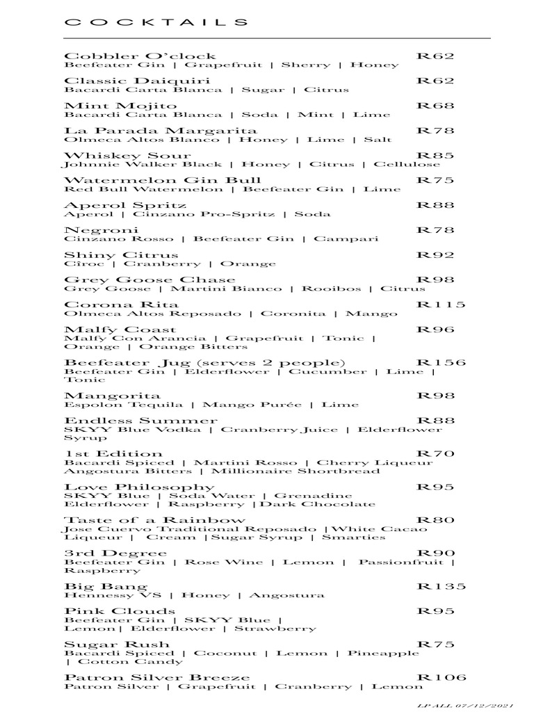 Cocktails Pdf Bartending Alcoholic Drinks