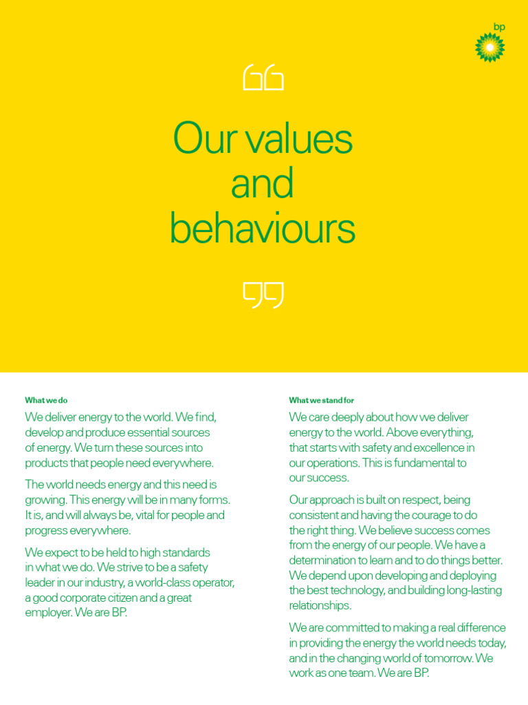 Careers Offer Documentation UK Values and Behaviours | PDF | Safety ...