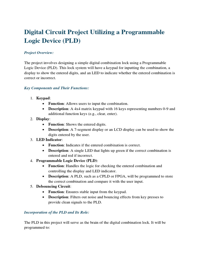 Digital Circuit Project Utilizing A Programmable Logic Devic | PDF ...
