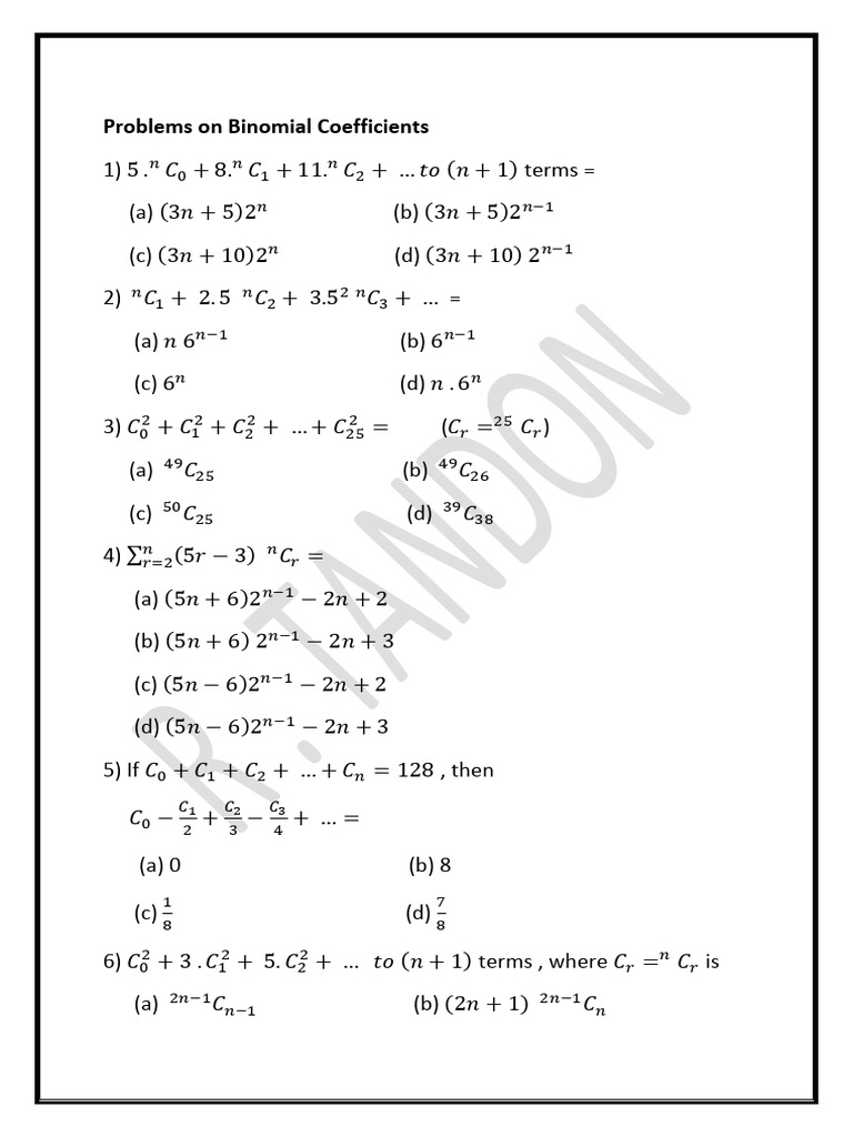 Problems On Binomial Coefficients-1 | PDF