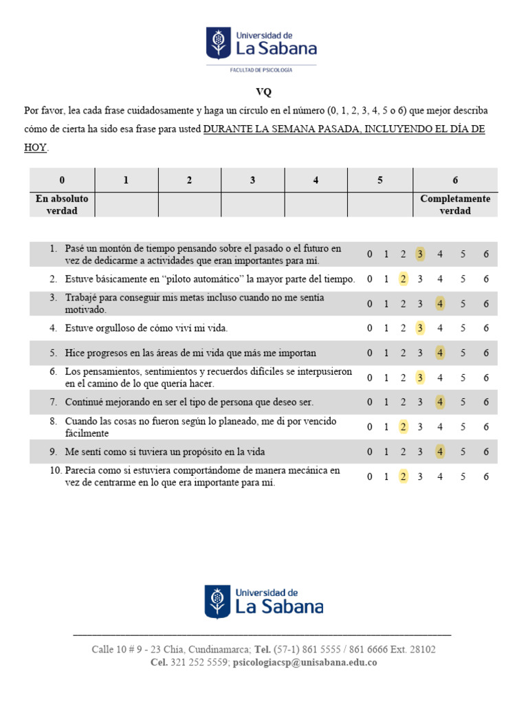VQ (Values Questionnaire) UNISABANA | PDF