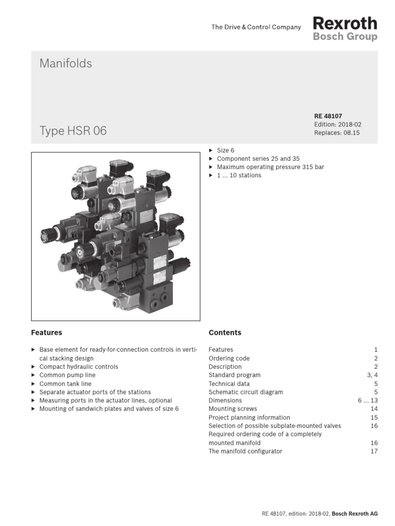 Mnogokanalnyy Kollektor Bosch Rexroth HSR 06 PDF | PDF | Valve | Screw