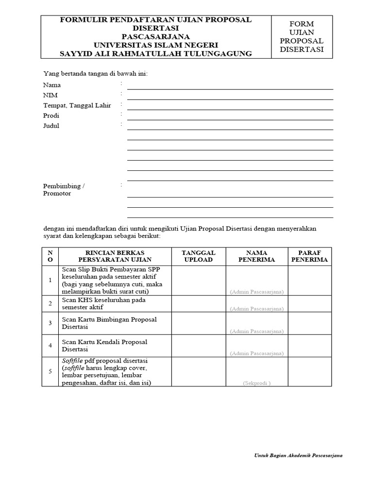 Formulir Ujian Proposal Disertasi S3 | PDF