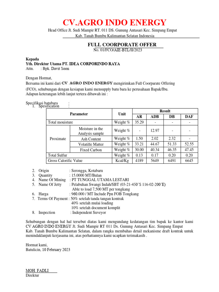 Contoh Fco Batubara | PDF