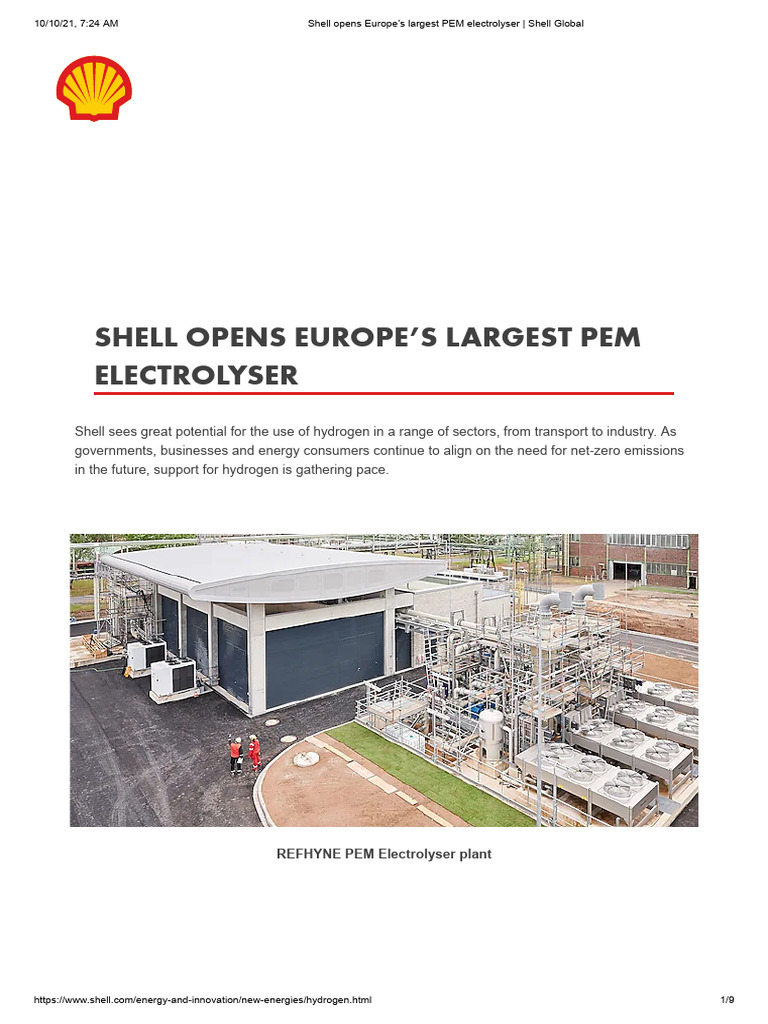 Shell Opens Europe's Largest PEM Electrolyser Shell Global | PDF ...