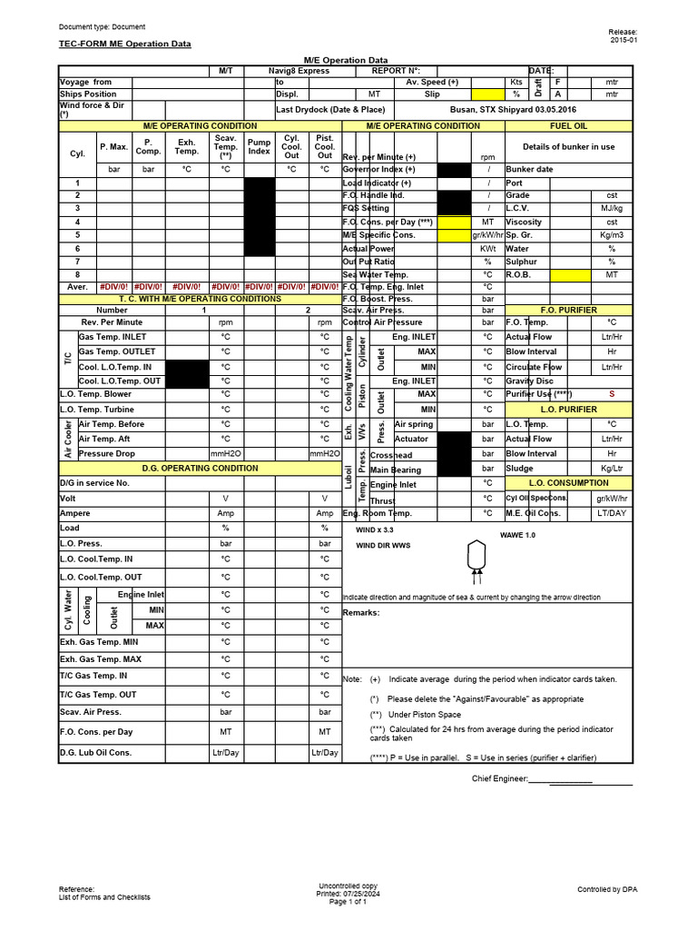 TEC-ForM ME Operation Data | PDF | Piston | Engines