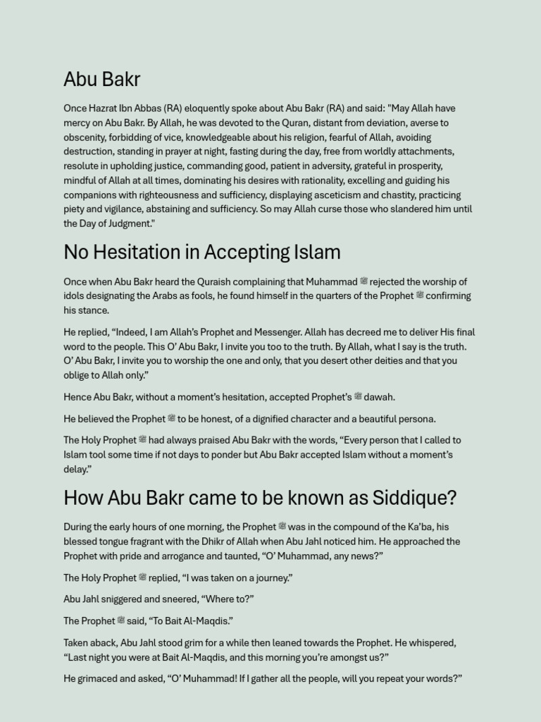 Abu Bakr (RA) - 1 | PDF | Muhammad | Umar