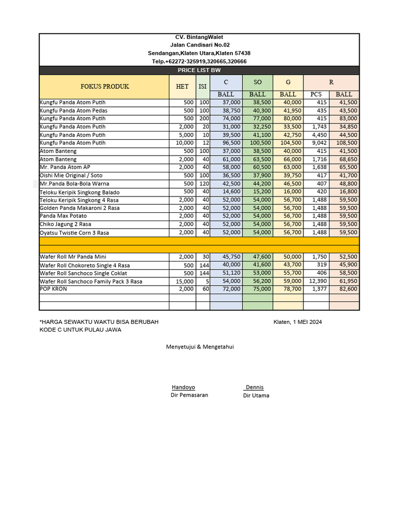 Pricelist 1-5-24 | PDF