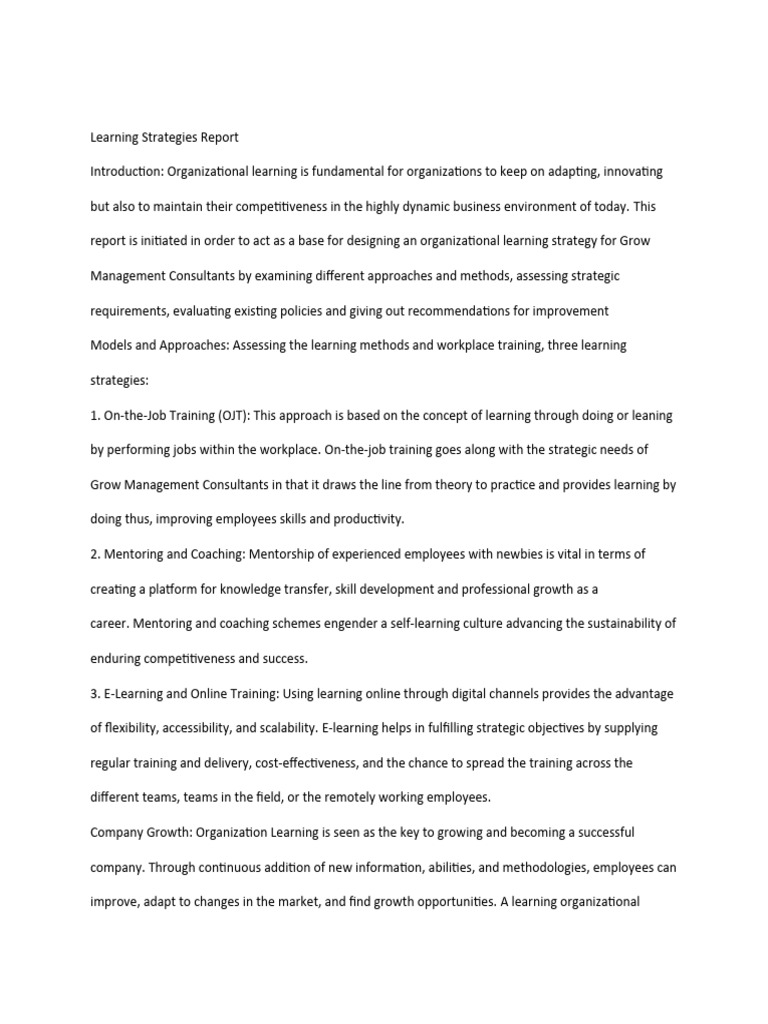 Learning Strategies Report | PDF | Learning | Strategic Management
