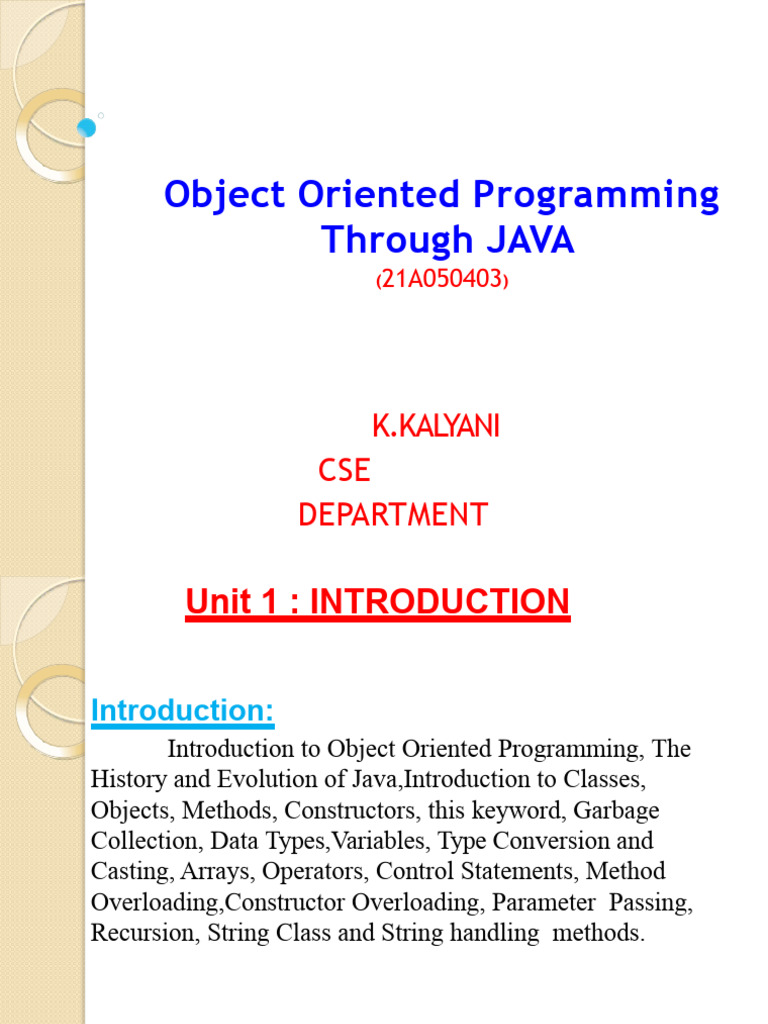 Unit1 Java | PDF | Class (Computer Programming) | Object Oriented Programming