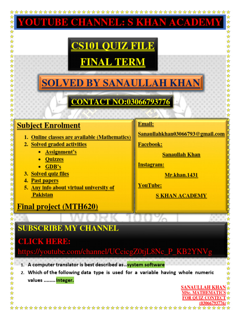 cs101 Final by S Khan Academy | PDF | Microsoft Word | Microsoft Excel