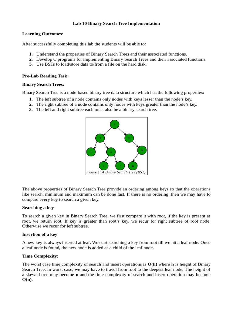 Lab 10 Binary Search Trees | Download Free PDF | Algorithms ... Lab 10 Binary Search Trees | Download Free PDF | Algorithms ...