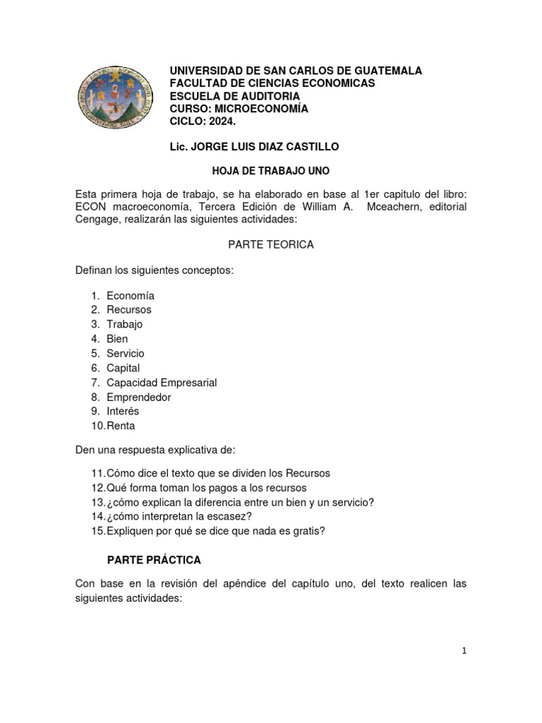 Ocho Primeras Hojas de Micro 2024 | PDF | Oferta (economía) | Mercado ...