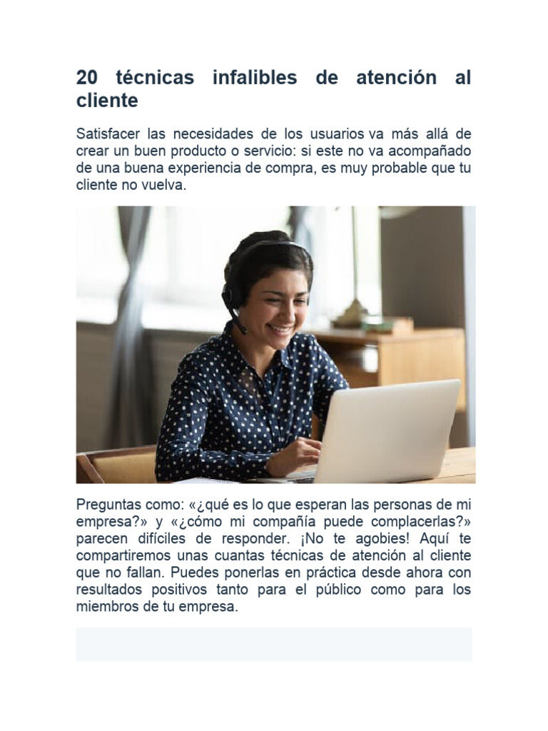 20 Técnicas Infalibles de Atención Al Cliente | PDF | Servicio al Cliente | Experiencia