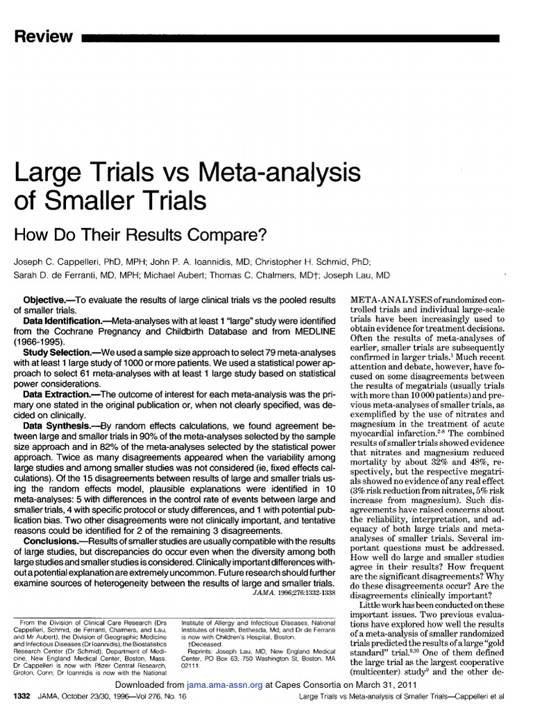 019 - Large Trials Vs Meta-Analyses | PDF | Meta Analysis | Sampling ...