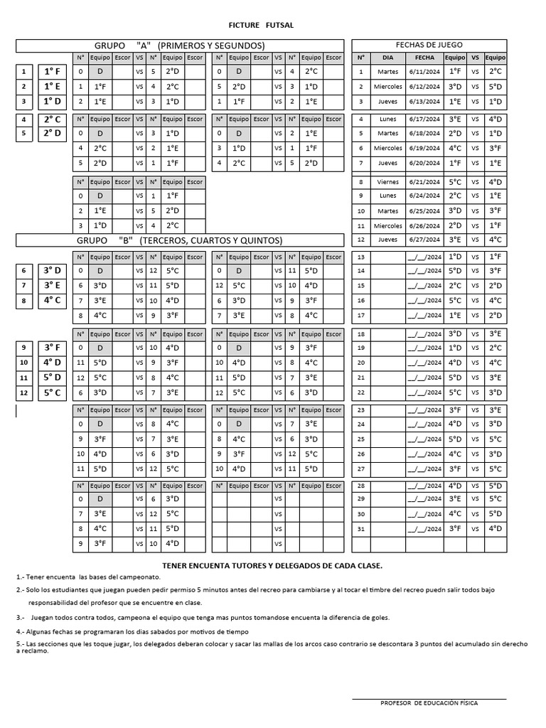 Ficture de Futsal 2024 | PDF