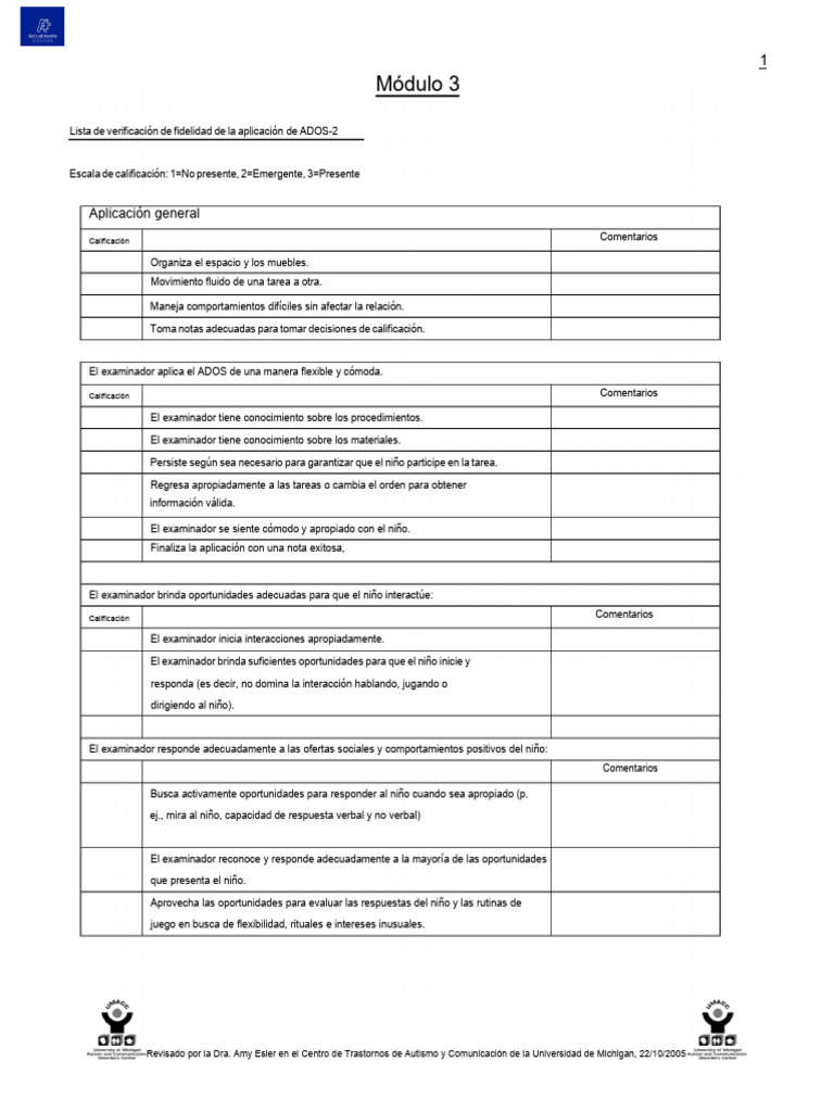 Verificación de ADOS-2 Módulo 3 | PDF | Espectro autista | Comunicación