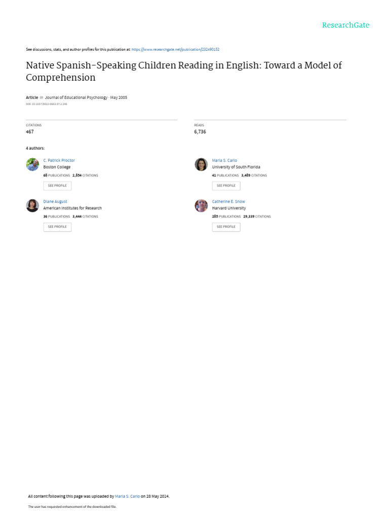 Native Spanish-Speaking Children Reading in Englis | PDF | Reading Comprehension | Second Language