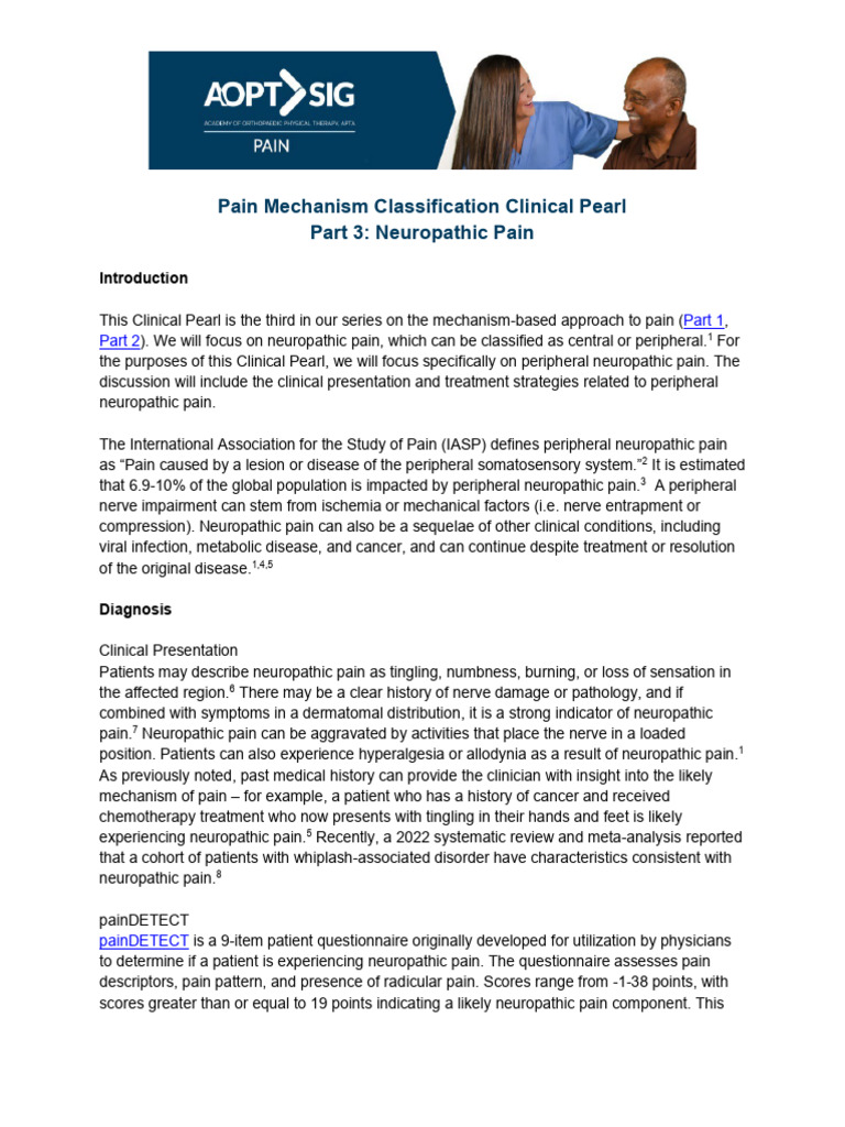 Pain Mechanism Classification Clinical Pearl Part 3 | PDF | Peripheral ...
