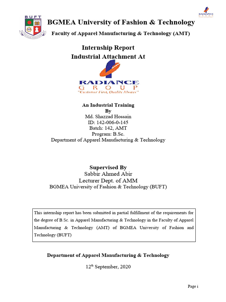 Internship Report on Radiance Group | PDF | Knitting | Computer Aided ...