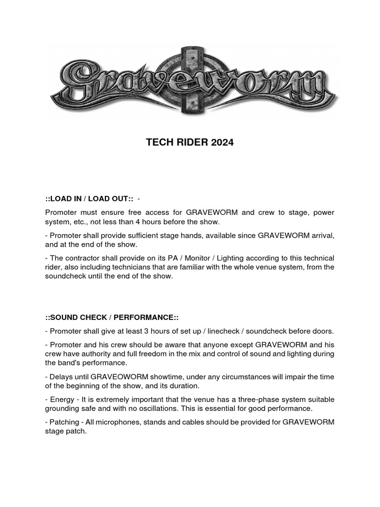 Tech Rider for Concert Promoters | PDF | Sound | Electronics