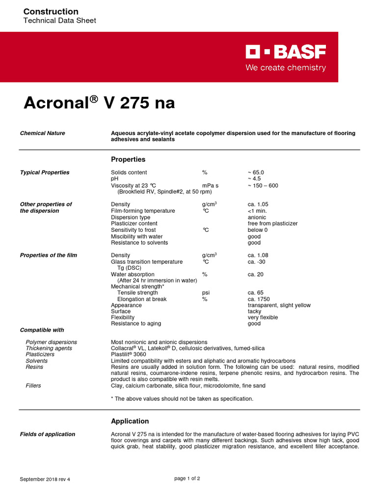 Acronal V 275 Na September 2018 R4 Construction | PDF | Building ...