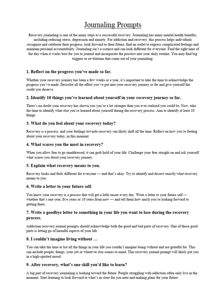 Journaling Prompts For Recovery | PDF | Psychology | Behavioural Sciences