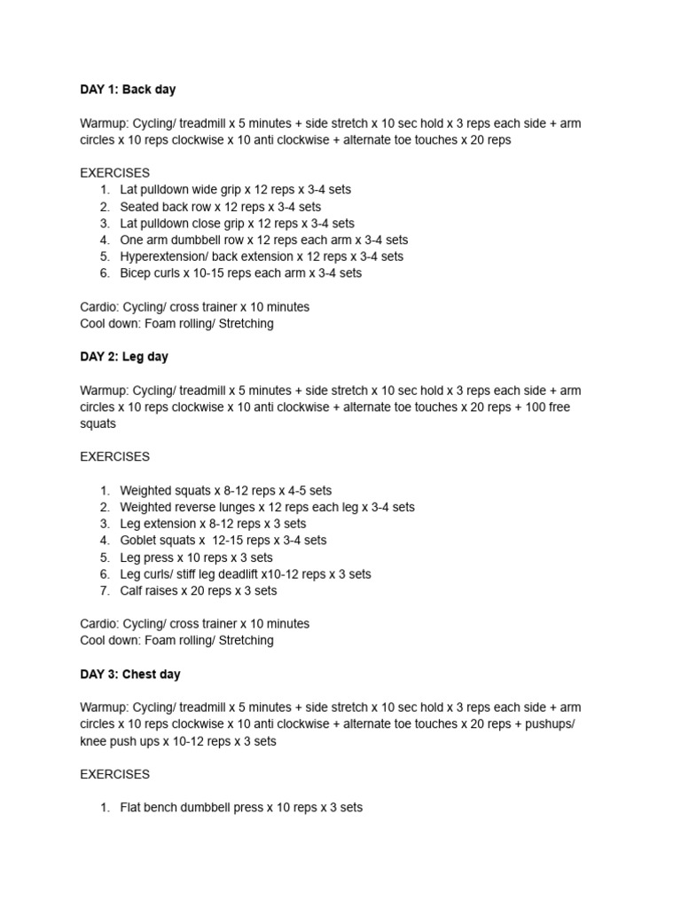 Gym Workout Plan (Intermediate) | PDF | Weight Training | Physical Exercise