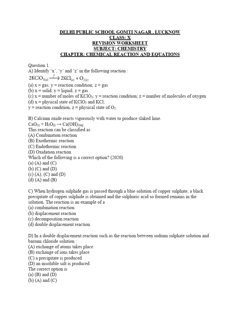Chemical Equation Worksheet 2023-24 | PDF | Chemical Reactions ...