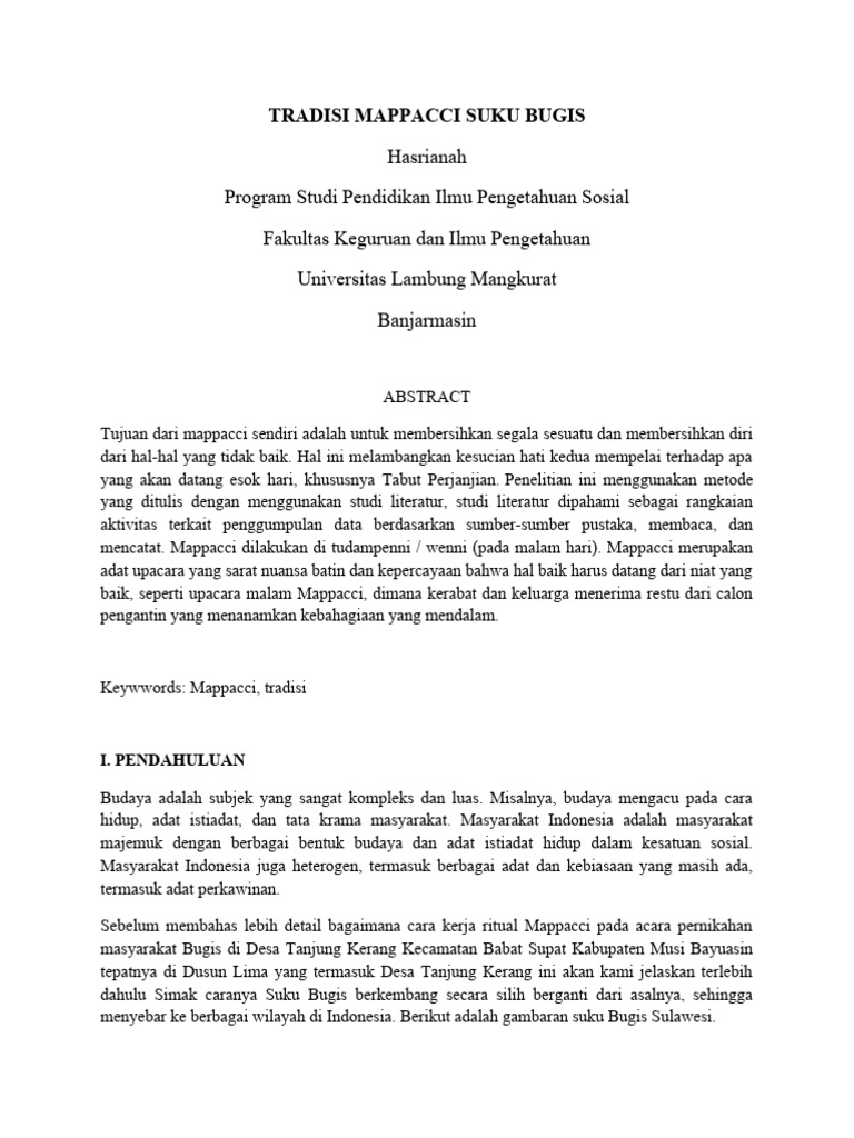 TRADISI MAPPACCI SUKU BUGIS - Docx NANA | PDF