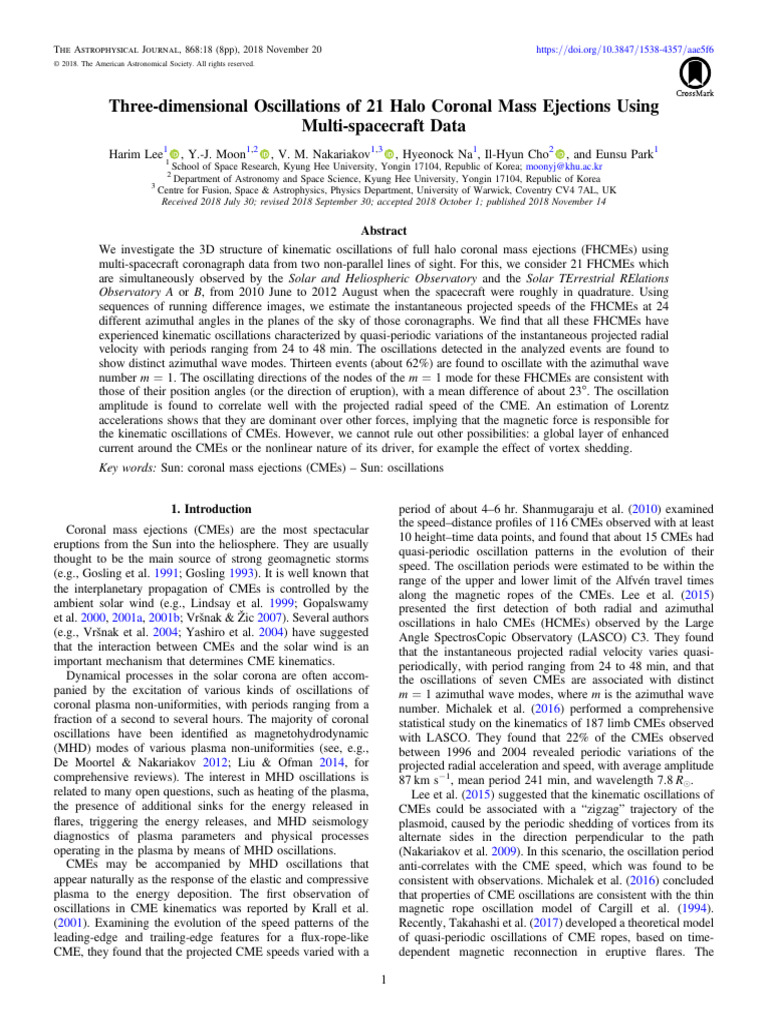 3D Oscillations of Halo CMEs Analyzed | PDF | Physical Phenomena | Physics