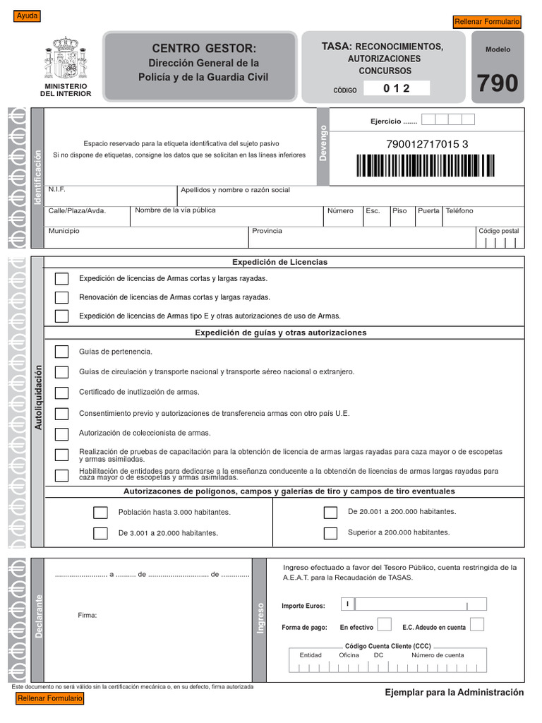 Modelo 790 para Licencias de Armas | PDF