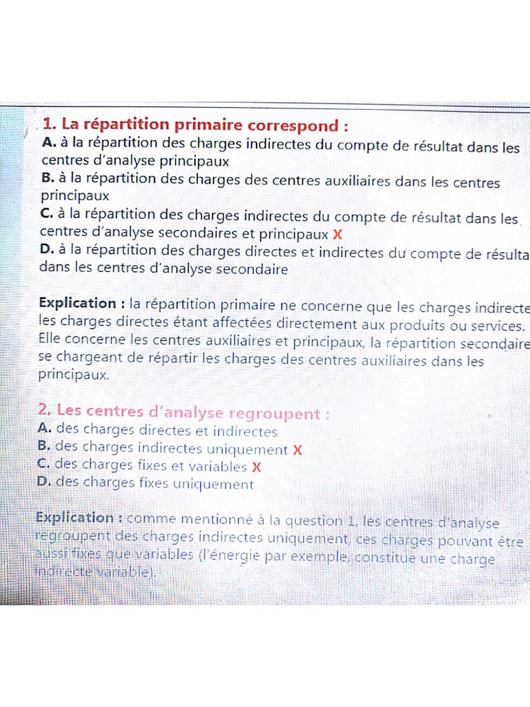 Corrigé QCM Couts Complets | PDF