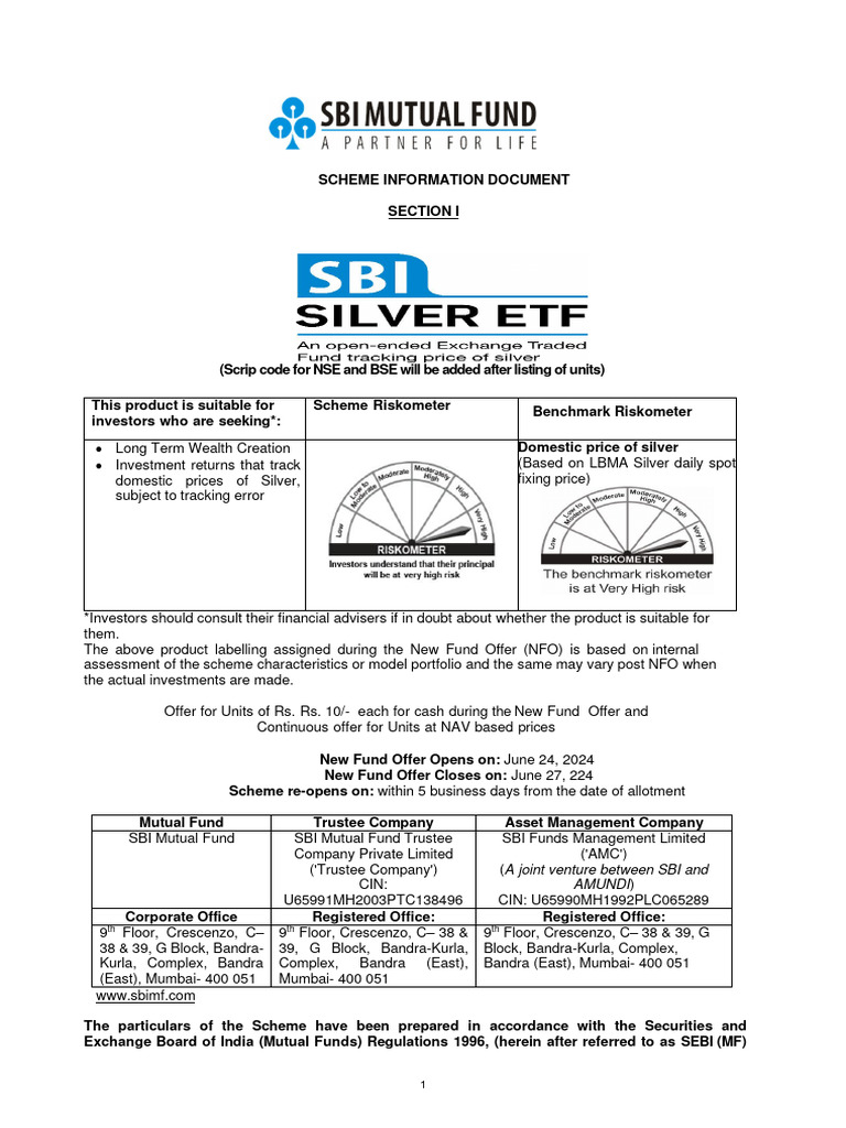 Sid - Sbi Silver Etf | PDF | Investment Fund | Derivative (Finance)