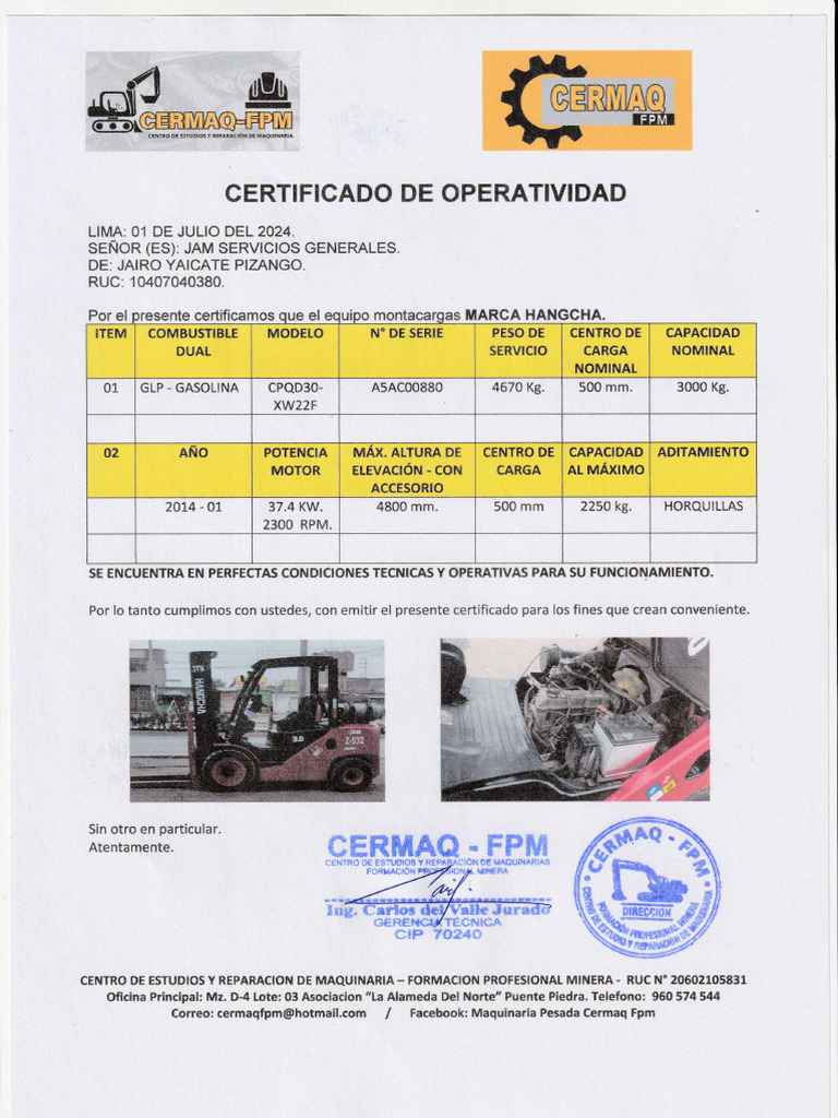 Cert. Opert. Mont. Jairo | PDF | Tecnología