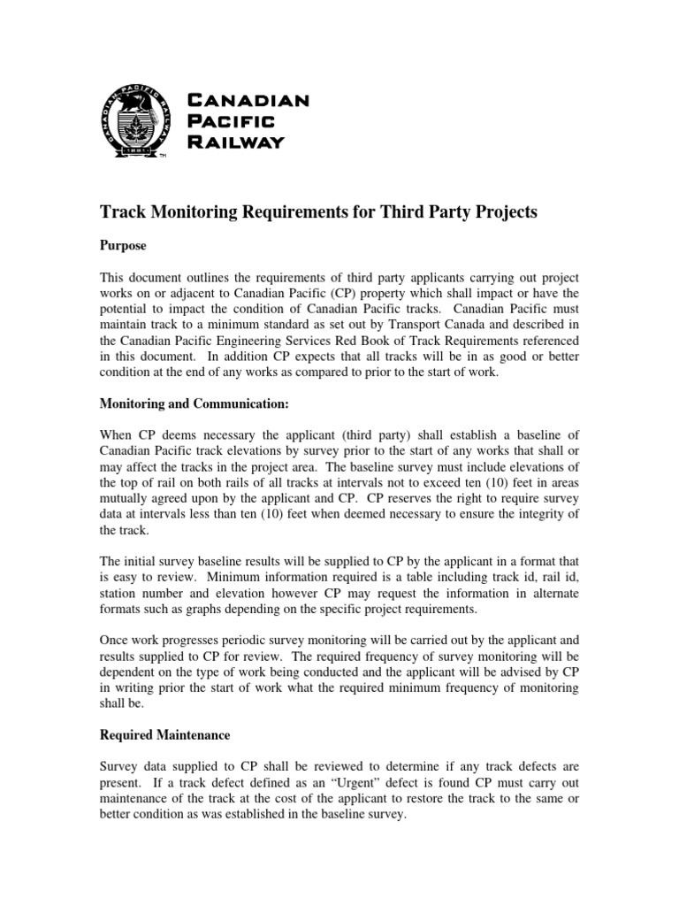 Third Party Track Monitoring Guidelines | PDF | Surveying | Curvature