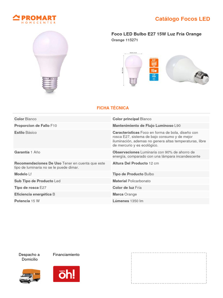 Foco Led 15w Ficha Tecnica | PDF