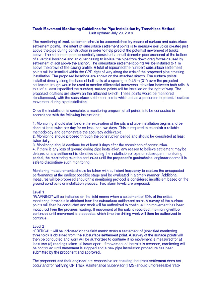 Track Movement Monitoring Guidelines For Trenchless Pipe Installation ...