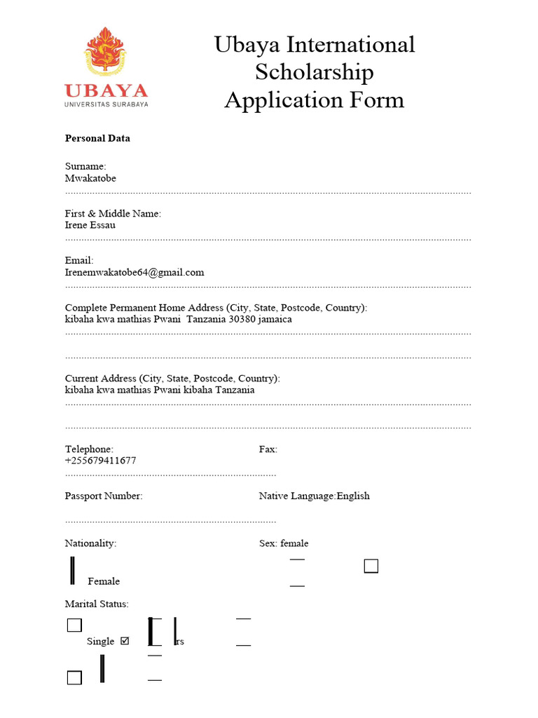 Irene-Application Form UIS 5 | PDF | Bachelor's Degree | Travel Visa