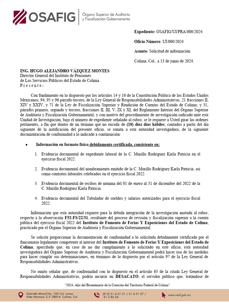Oficio Solicitud de Información | PDF | Fiscal | Gobierno
