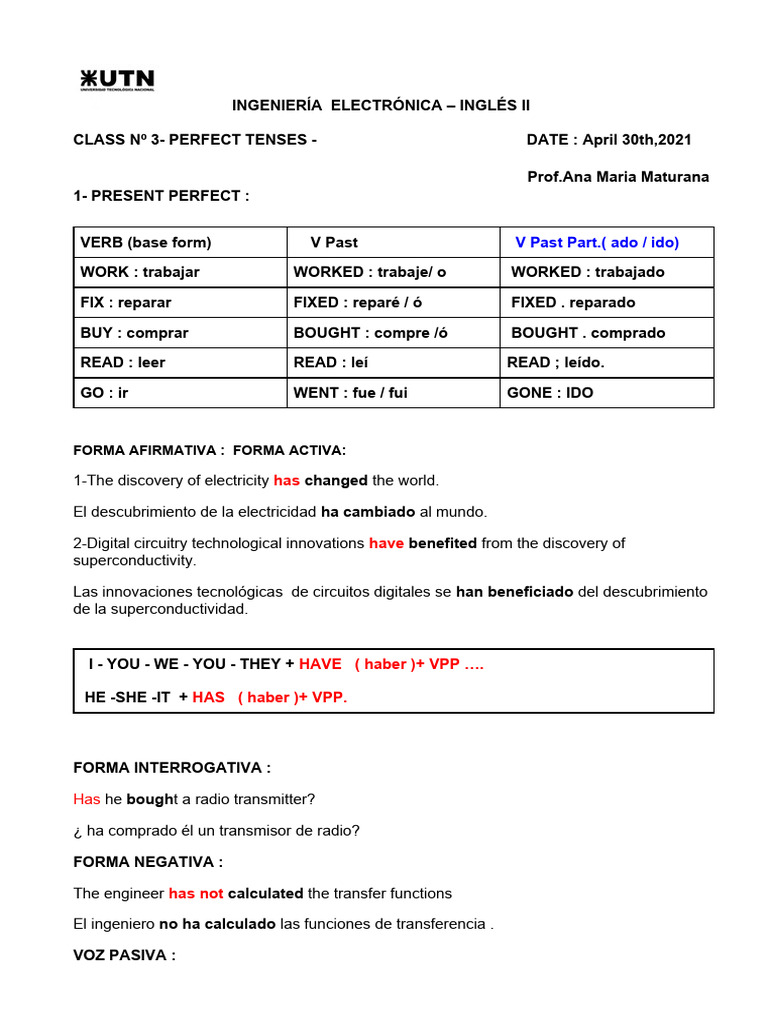Inglés Técnico: Tiempos Perfectos | PDF | Ingeniería Electrónica ...