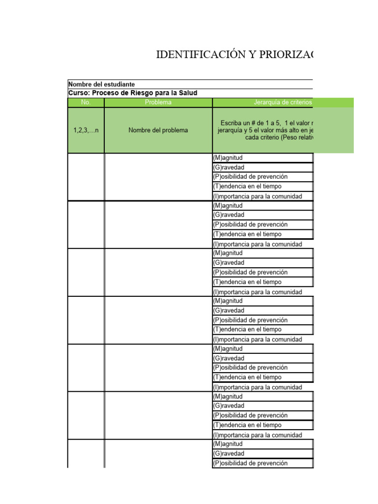 Formato de Tabla Priorizacion de Problemas | PDF